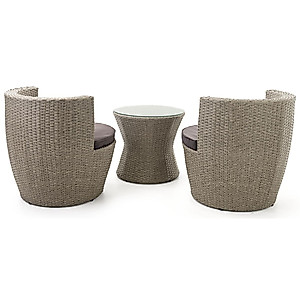 Displays2go Synthetic Wicker Outdoor Furniture Set, Three Piece, Weather-Resistant, Stackable - Taupe (FDOUTDOOR1)