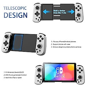 Wireless Controller for iPhone/Android/PC/iPad/Tablet/Appl Arcade MFi Games/Switch/PS4, Support Streaming on PS5/Xbox/PC Console, Cloud Gaming Gamepad Joystick - Turbo/6-Axis Gyro/Dual Motors - White