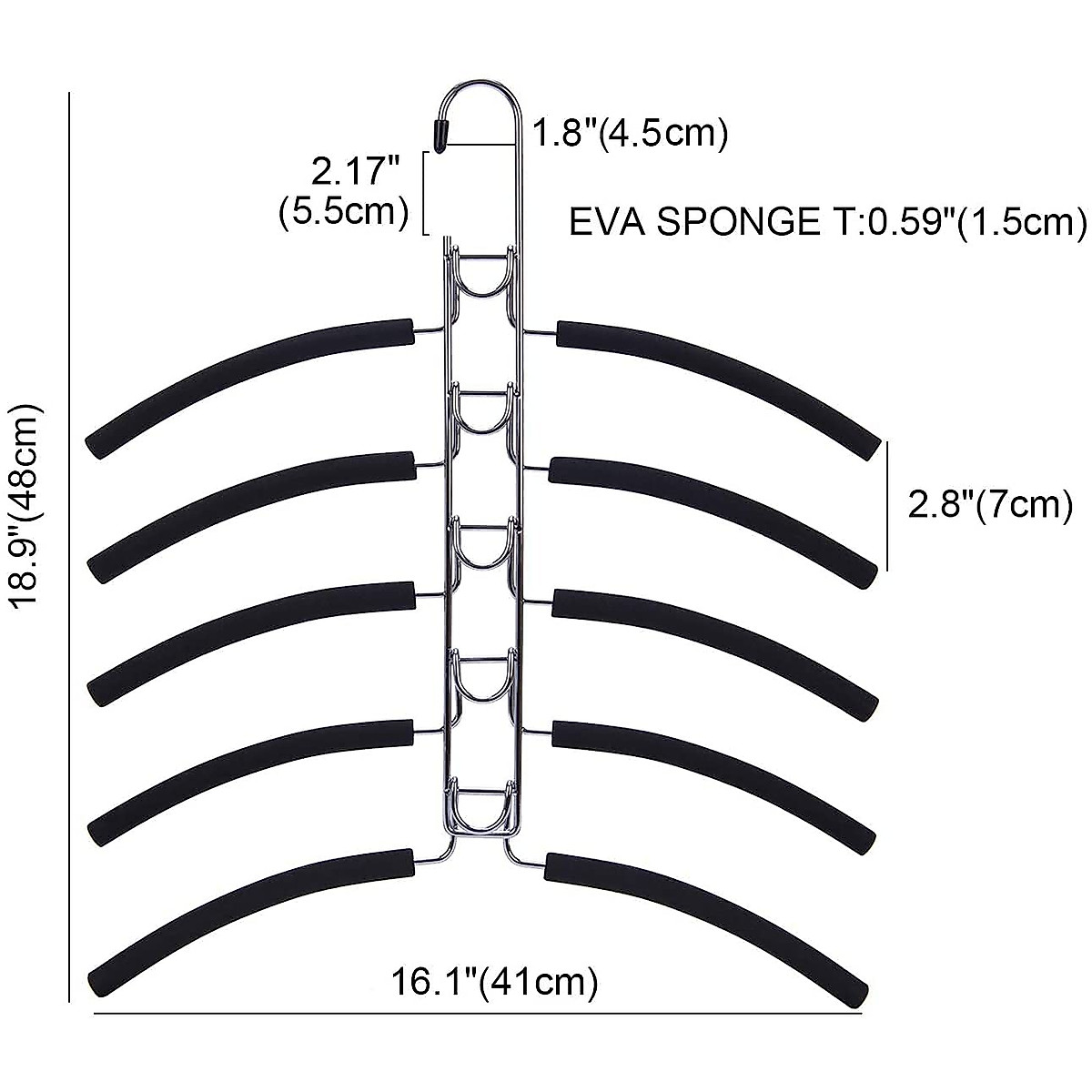 Nature Smile 2 Pack 5 in 1 Anti Slip Metal Sweater Coat Hangers,Multi Layers Wardrobe Clothes Rack,Heavy Duty Metal Space Saver Shirt Blouse Hanger Closet Storage Organizer