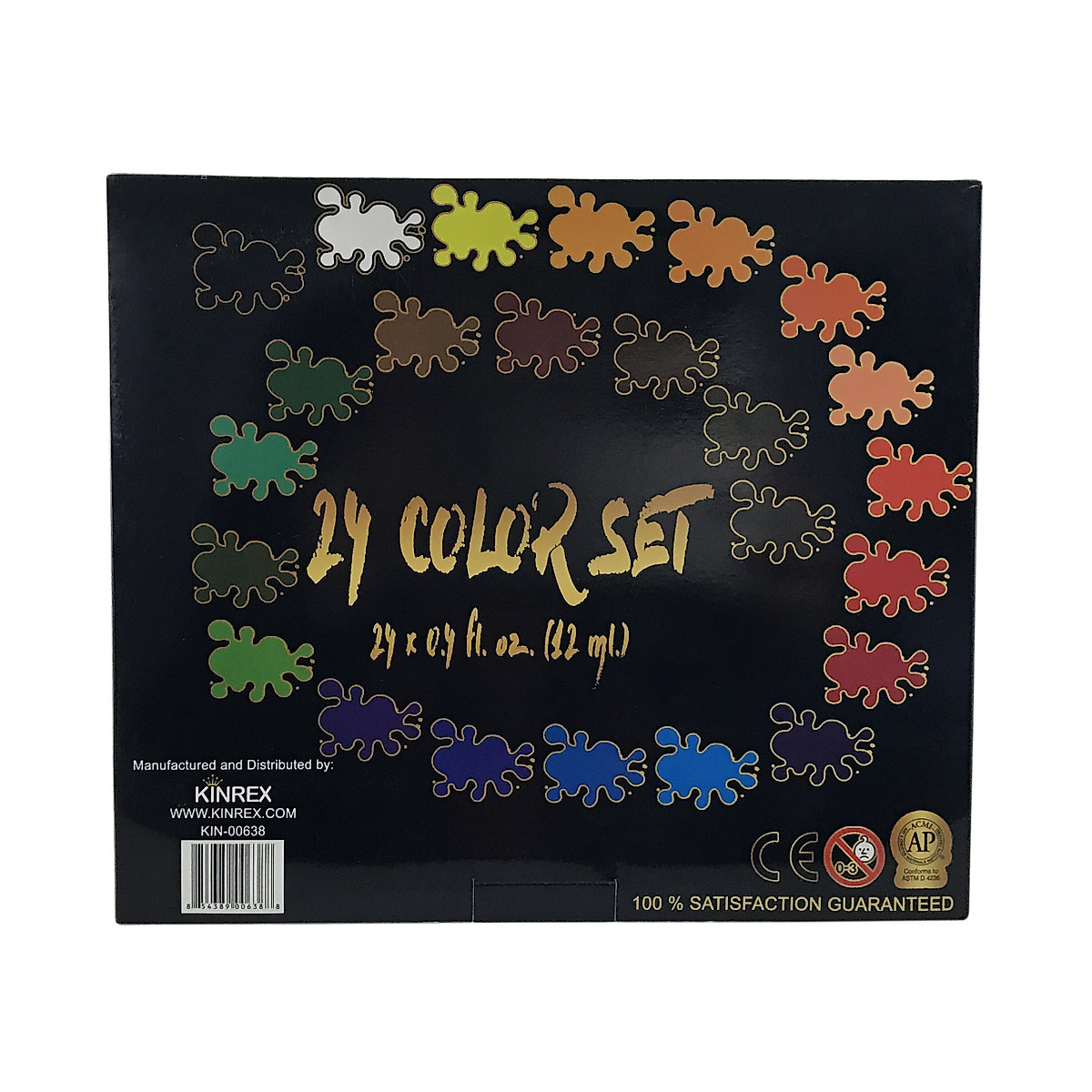 KINREX Acrylic Paint Set - 24 Color Art Set - 12 ml Each - Non Toxic and Vibrant Colors - Best Craft Gift for Adults and Kids