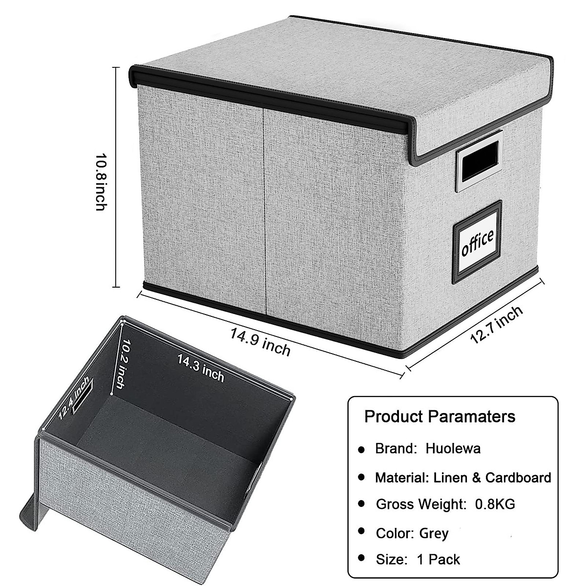 Huolewa Upgraded Portable File Organizer Box with Lids, Collapsible Linen Hanging Filing Storage Boxes with Plastic Slide, Decorative Home/Office Filing System for File and Folders Storage (Gray)