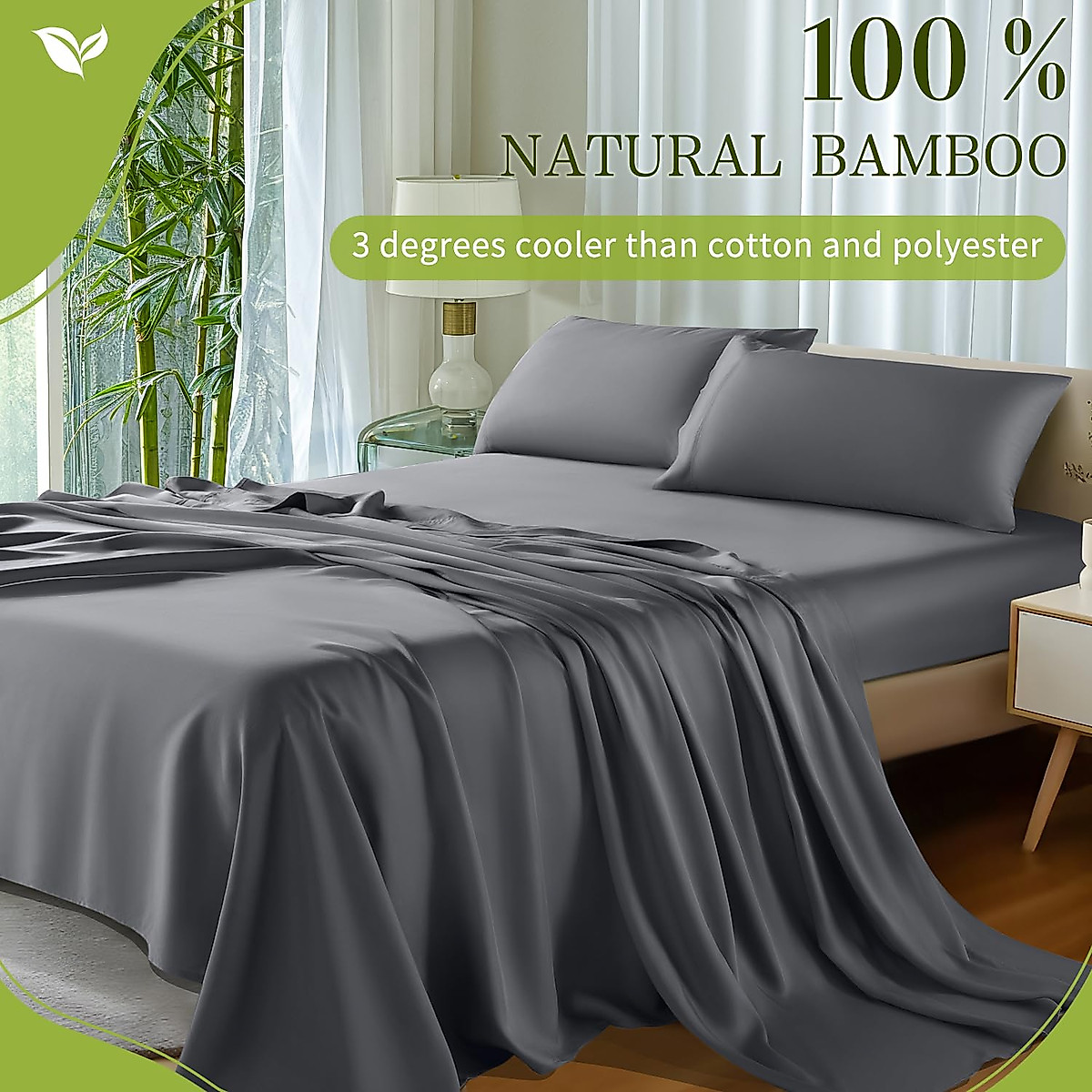 Shilucheng 6-Piece Sheets Set，Rayon Derived from 100% Bamboo_，Cooling & Soft Bed Sheets, Luxury Bedding Sheets & Pillowcases, 16 Inch Deep Pockets (King,Dark Grey)