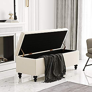 HUIMO Ottoman with Storage, 51-inch Storage Ottoman Bench with Button-Tufted, Bedroom Bench Safety Hinge Ottoman in Upholstered Fabrics, Large Storage Bench for Bedroom, Living Room (Ivory)