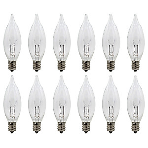 Creative Hobbies® Replacement Light Bulbs for Electric Candle Lamps, Flame Tip Bulbs for Window Candles, Chandeliers - 7 Watt - 120 Volt - E12 Candelabra- Pack of 12