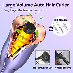 Automatic Curling Iron, Auto Hair Curler Wand with 4 Temp Up to 430℉& Timer & Dual Voltage, 1" Larger Rotating Barrel Curling Iron Fast Heating, Anti-Scald, Auto Shut-Off Spin Iron for Lasting Styling