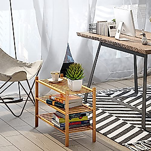 BMOSU 3-Tier Bamboo Shoe Rack Premium Stackable Shoe shelf Storage Organizer For Hallway Closet Living Room Entryway Organizer (Natural Bamboo)