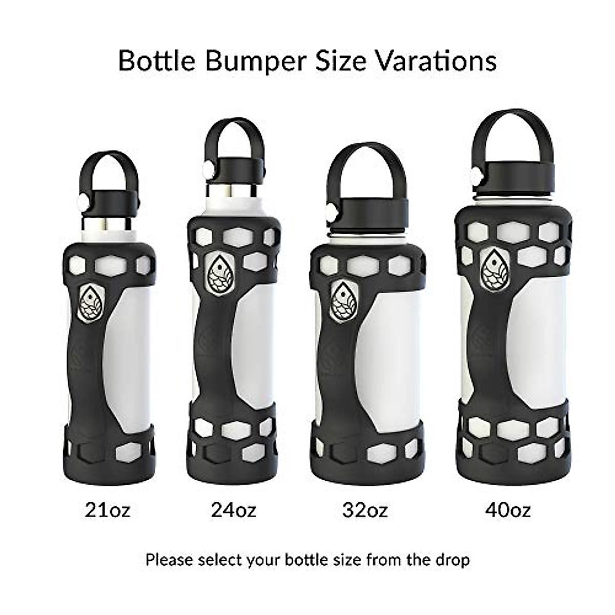REUZBL Bottle Bumper Silicone Boot Sleeve Protector with Handle Compatible with 40oz Double-Wall Vacuum Insulated Stainless Steel Water Bottles, Black