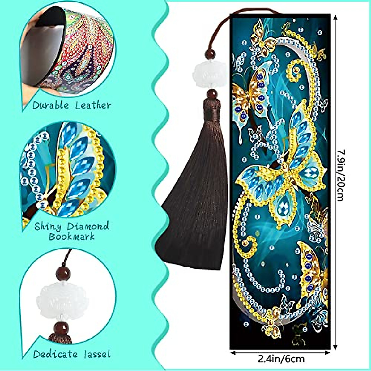 Alloyseed 2pcs Diamond Painting Bookmarks with Tassel for Office School Flower Animal Beaded Bookmark Kits DIY Special Shaped Diamond Art Craft Leather Bookmark Gift for Adults Kids Students Girls