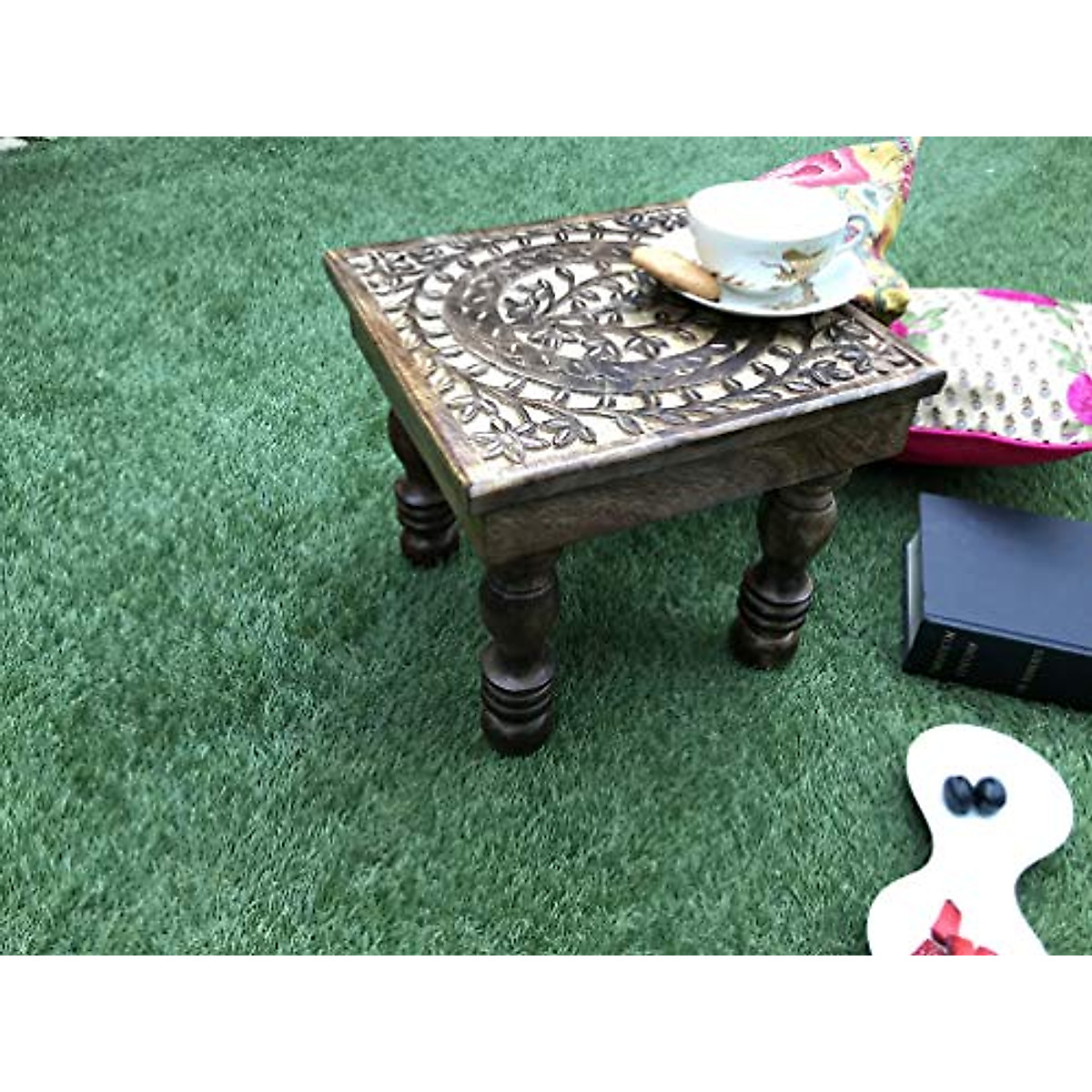 SAVON Wooden Step Stool Small Footstool footrest Table Flowers Tree of Life