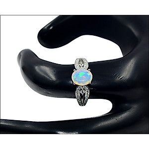 925 Sterling Silver Natural Ethiopian Welo Cut Opal 9X7 MM Oval October Birthstone Solitaire Unisex Proposal Ring For Engagement Gift (Rhodium Plated Silver, 7.5)