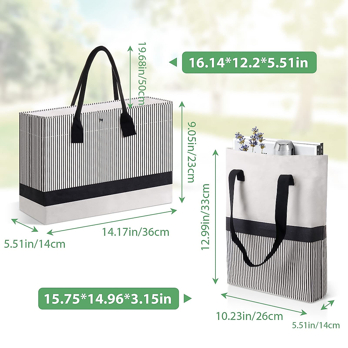 GARPROVM 2PCS Canvas Tote Bag, Initial Bag Canvas Bags Beach Bag Reusable 16oz Canva Shopping Bag, Birthday Holiday Party Christmas Gift, for Mother Teacher Women Friends Bridesmaids, Pinstripes