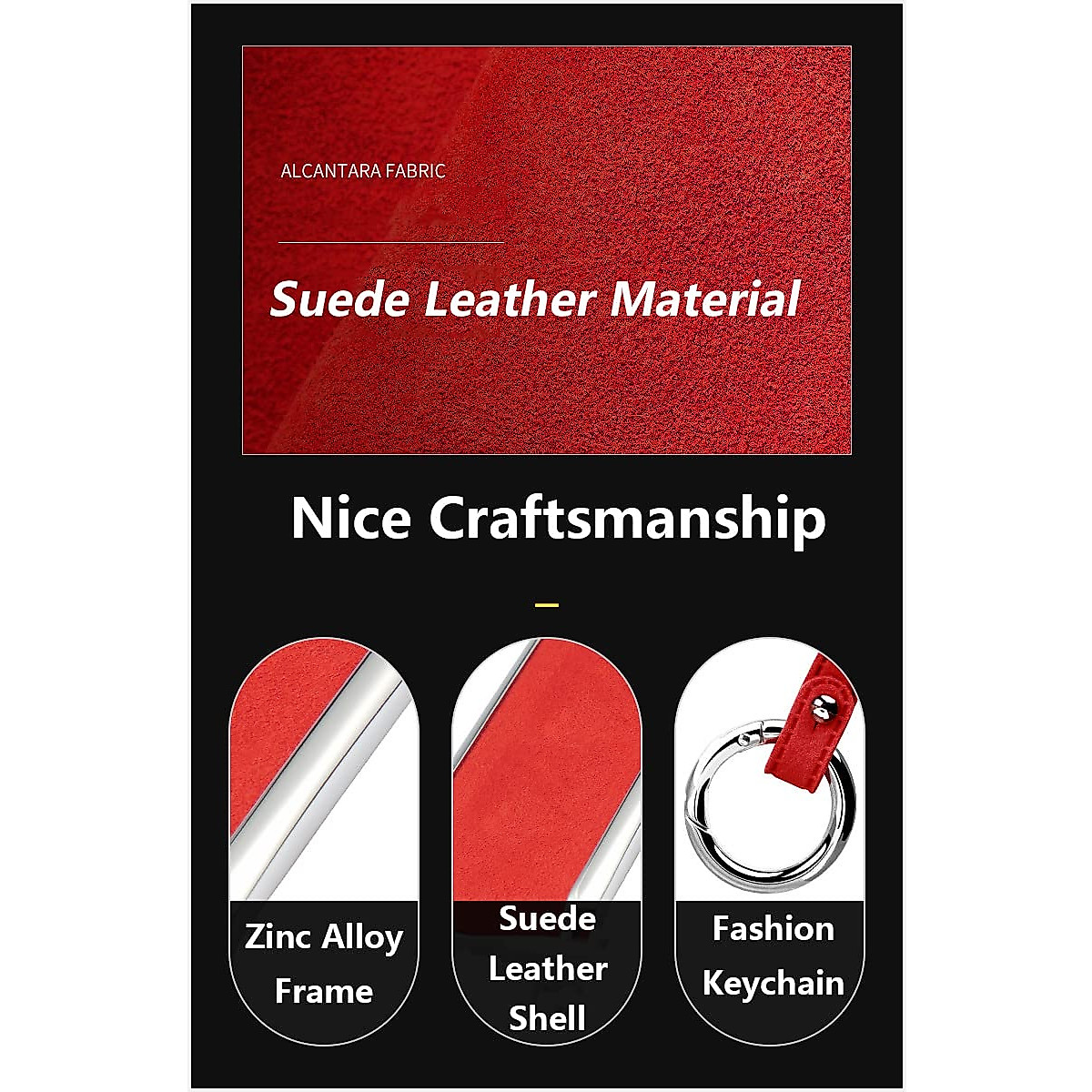 SANRILY 1Pcs Suede Leather Smart Key Fob Cover for Volvo XC90 2018 XC60 S90 V90 2019 2020 Keyless Keychain Holder Full Protection Key Fob Shell Case Black