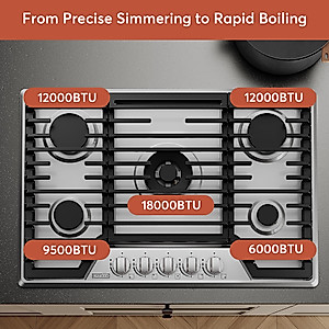 Empava 30 in. Built Cooktop in Stainless Steel with 5 Gas Stove Including A 18000 BTU Power Burner, 30IN, Silver