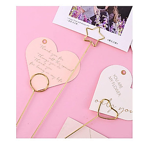 Bairdish 30 Pcs Gold Metal Floral Place Card Holder, 13.4 Inch Stars Clip Flower Card Holder, Gift Card Bouquet Stands for Diy Cake Vase Photos Wedding Party Birthday Table Number Holders