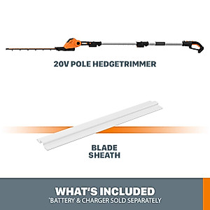 Worx WG252.9 20 V 20" Cordless Hedge Trimmer, Reach Up to 12 Inch, Extended Pole, 180° Rotation Head, PowerShare – Tool Only