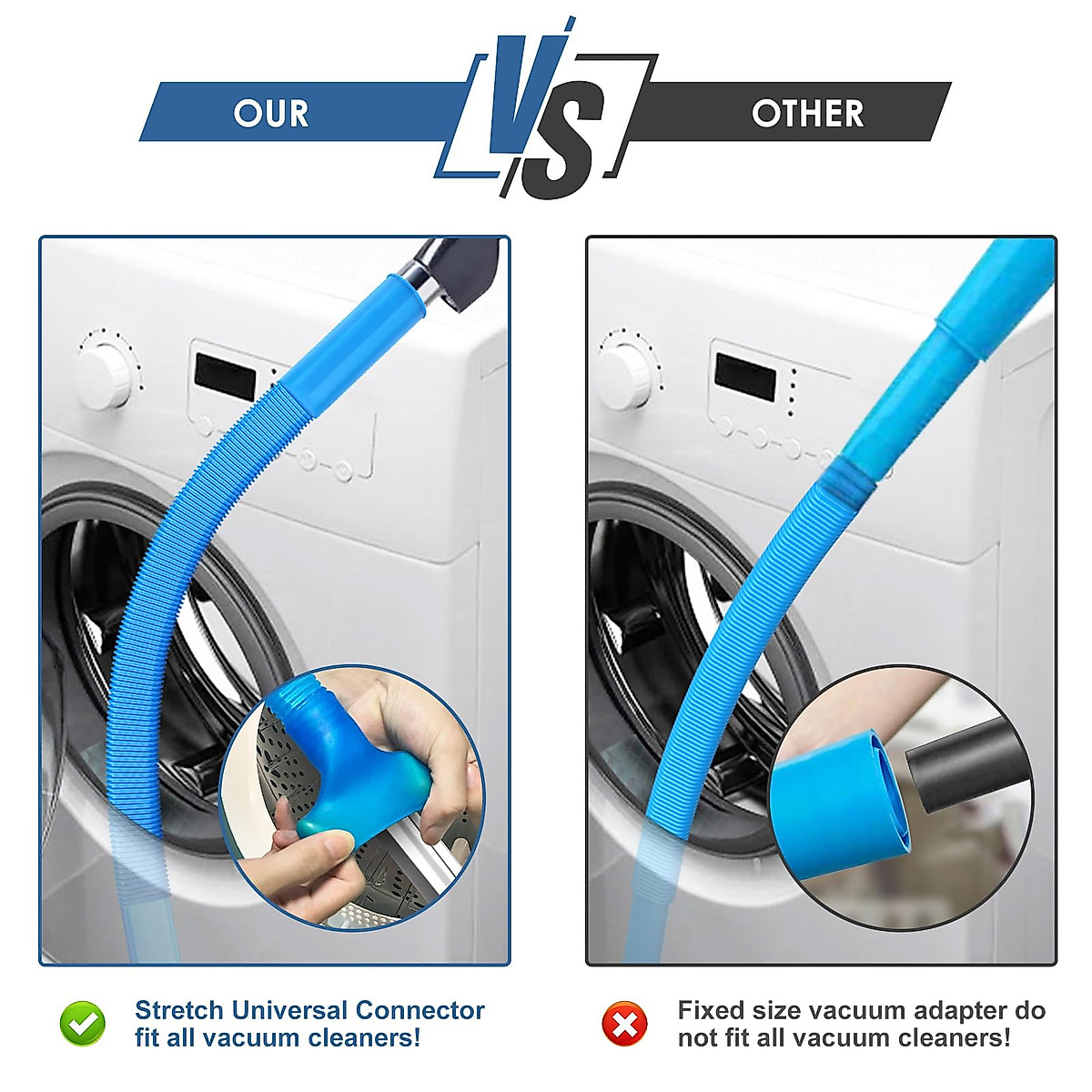 PetOde 2 Pieces Dryer Vent Cleaner Kit Compatible with All Vacuum Cleaner, Dryer Lint Brush and Vacuum Hose Attachment with Stretch Universal Connector, Quickly Lint Remover