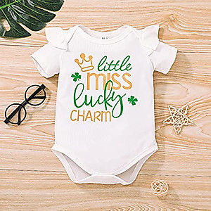 St.Patrick 's Day Newborn Baby Girl Short Sleeve Round Neck Romper Tops+Dots Tutu Tulle Skirt+Headband 3pcs Clothes Set (Green, 0-3 Months)