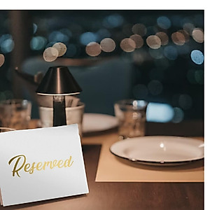 25 Pack Gold Reserved Table Cards for Wedding with Gold Foiled Letters- Seating Signs for Chairs Church Pews Double Sided Signs Tent Reservation Cards Celebration Accessories (Set of 25, White)