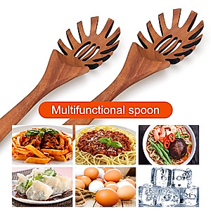 Best Wooden Pasta Spoon Spaghetti Fork 12.5 Inch Long Hand Pasta Serving Utensils Acacia Wood Spaghetti Server Spoon Pasta Forks Spaghetti Ladle Pasta Spatula Tool Noodle Spoon