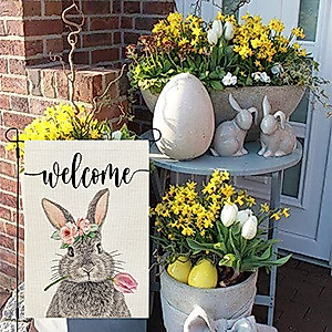 CROWNED BEAUTY Easter Grey Bunny Garden Flag 12x18 Inch Double Sided for Outside Burlap Small Welcome Yard Holiday Flag CF702-12