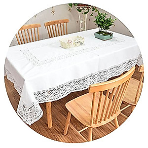 Table Cloth Cotton Linen, Crocheted (White) - Oblong (60''x80'' (150x200 cm))