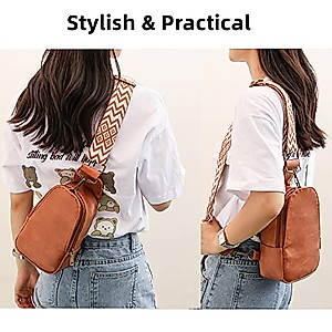 Sanxiner Crossbody Sling Bags with Cards Slots,Fanny Packs for Women Vegan Leather,Small Backpack Handbag Light weitght Daypack Purses（1-Brown