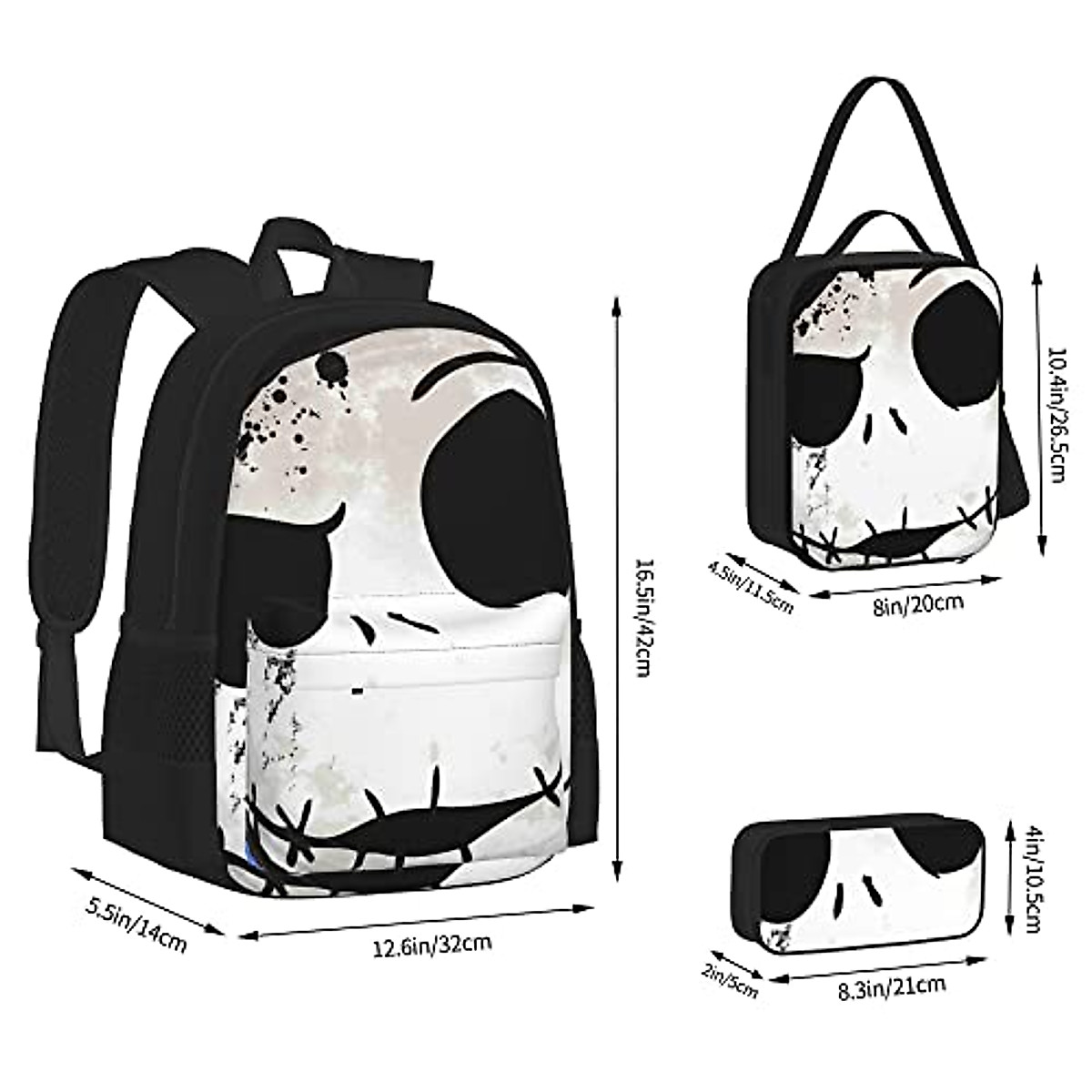 halloween nightmare 3 Piece Backpack Set Cartoon Backpack with Lunch Box Pencil Case for girls teens Women Men Durable Laptop Bag school backpack Wear Resistant christmas Hiking Camping Daypack C 3