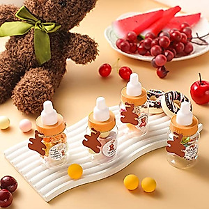 48 Pcs 1.5 x 3.4 Inch Mini Baby Bottle Shower Feeding Bottle Favor with 500 Adhesive Baby Shower Thank You Stickers and 48 Pcs Bear Shaped Decors for Baby Shower Party