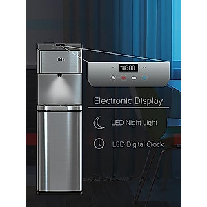 Brio Moderna Self Cleaning Bottleless Water Cooler Dispenser with Filtration – Adjustable Temperature – Digital Clock – LED Nightlight – Tri Temp Hot, Cold, and Room