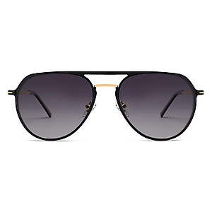SOJOS Trendy Aviator Polarized Sunglasses for Women Men Retro Shades Classic Metal Sun Glasses SJ1204 Black&Gold/Grey Lens