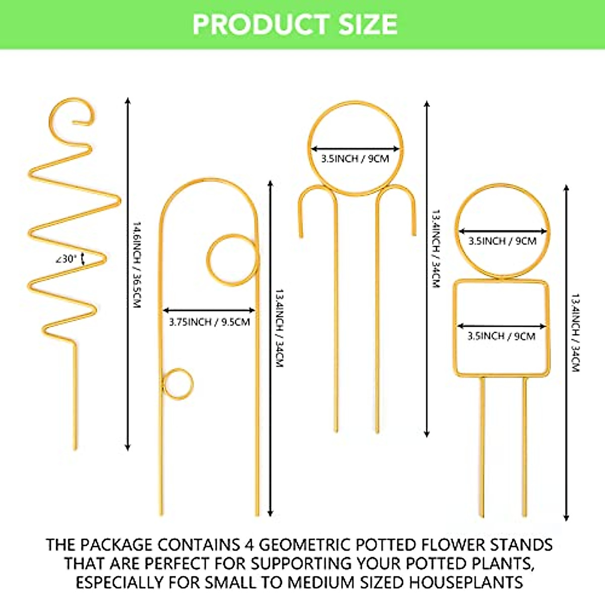 4 Pcs Small Metal Trellis for Potted Plants, 14in Mini Plant Trellis for Climbing Plants Indoor, Gold Plant Trellis Plant Support Stakes for Indoor Small Flowerpot, Garden Potted Plant