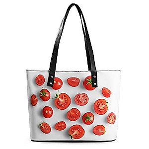 Womens Handbag Fruit Tomato Pattern Leather Tote Bag Top Handle Satchel Bags For Lady
