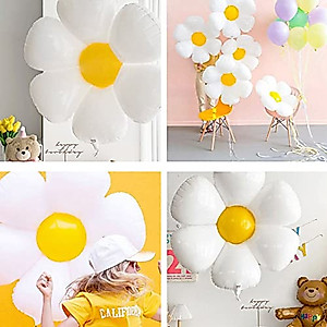 Cadeya 10 Pcs Daisy Balloons, Huge White Flower Aluminum Foil Balloons for Birthday, Baby Shower, Wedding, Daisy Party Decorations Supplies