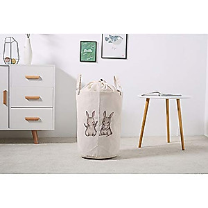 LifeCustomize Large Laundry Hamper Basket Bunny Shy Rabbit Animals Clothing Storage Bins Boxes Organizer Foldable Waterproof Nursery Hamper with Handles