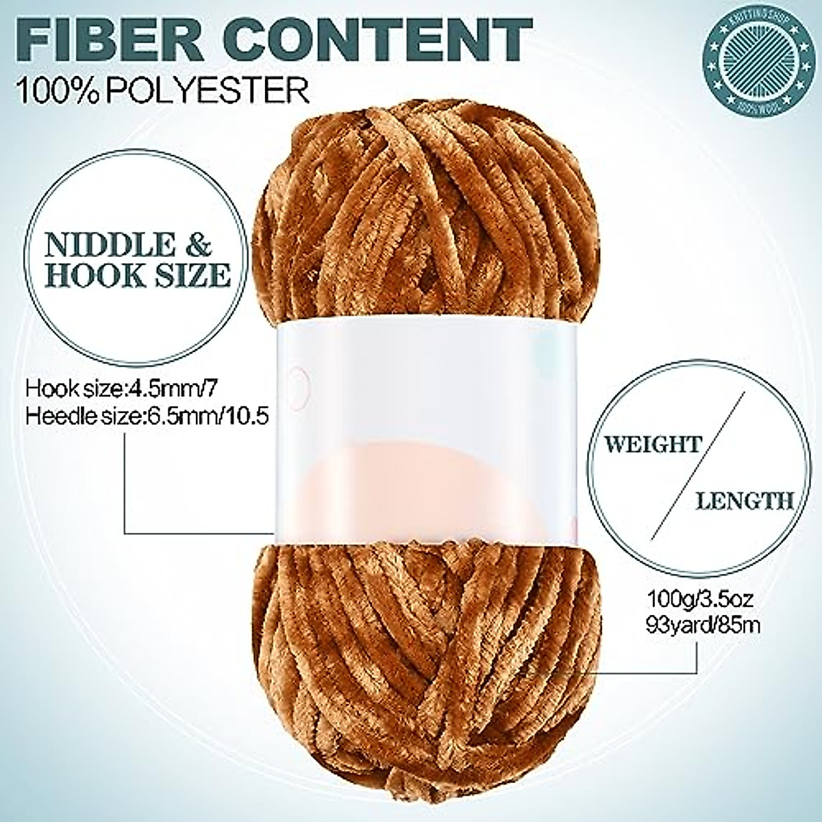 Xinnun 12 Skeins Plush Yarn, Thick Chenille Yarn, Soft Blanket Velvet Yarn for Knitting DIY Craft Total Length 1116 Yards, Fluffy Yarn for Crocheting Sweater Shawl Toy, 3.5 Oz/Skein (Simple Color)