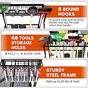 Idzo Heavy Duty Steel Garden Tool Organizer for Garage, Garden Tool Rack, Tool Organizers and Storage