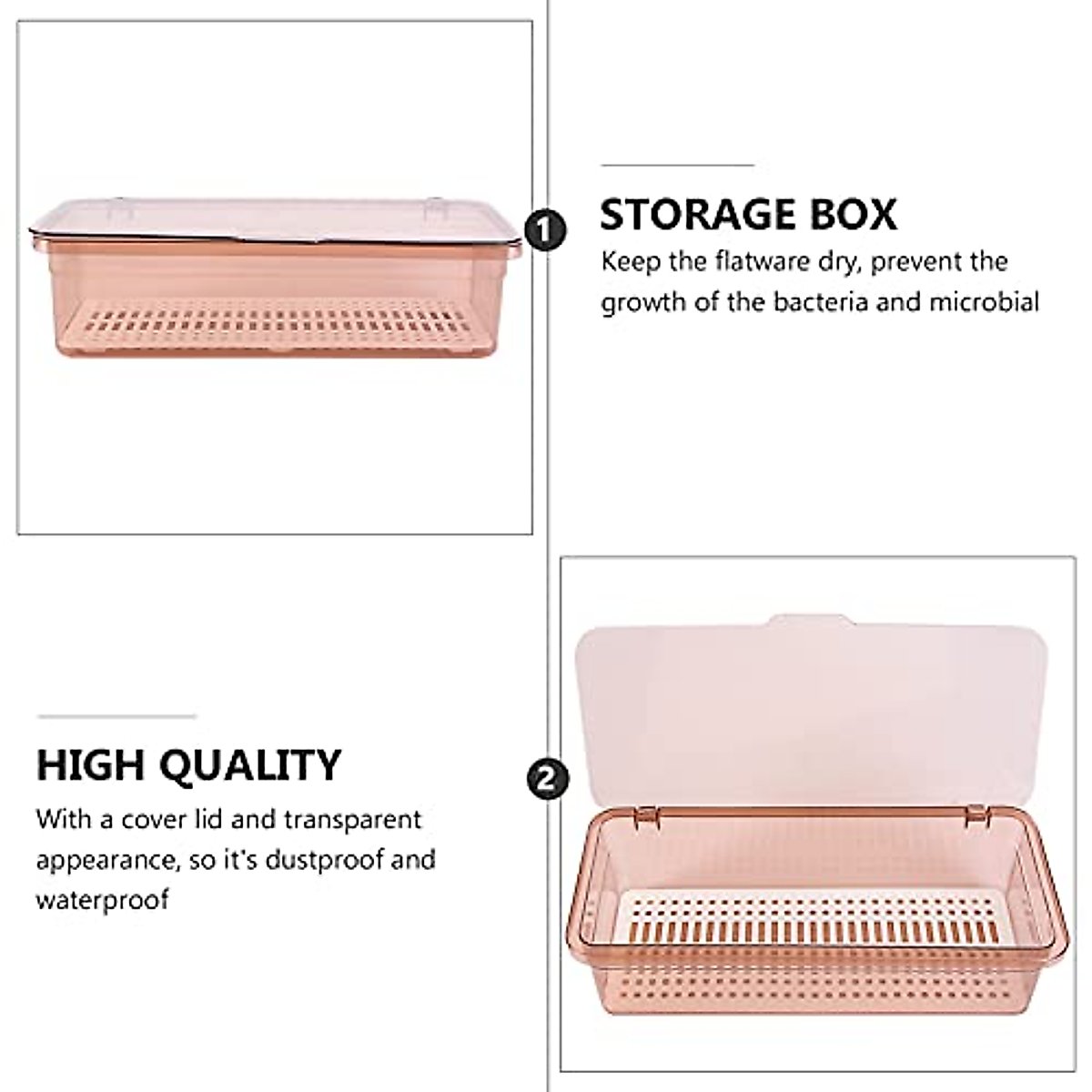 DOITOOL Flatware Tray with Lid and Drainer, Tableware Utensil and Cutlery Drawer Organizer with Lid Covered Silverware Tray to Keeps Your Cutlery Organized and Protected ( Brown )