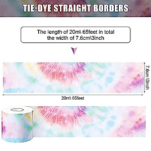 Boho Bulletin Board Border Boho Rainbow Bulletin Board Borders Rainbow Straight Borders with Polka Dots and Hearts Classroom or Home School Decoration (Tie-Dye,65 Feet)