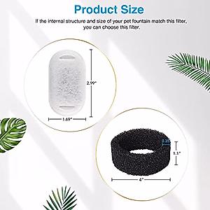 EOX 12 Packs Cat Water Fountain Filter Replacement & Pre-Filter Sponges for Stainless Steel 108oz/3.2L & 67oz/2L Adjustable Water Flow Pet Fountain, Replacement Filters for Pet Drinking Fountian