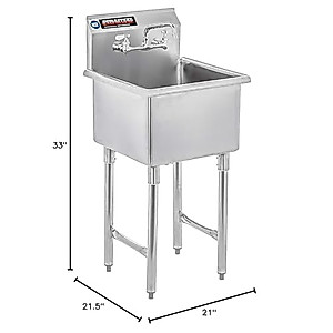 DuraSteel Small Commercial Slop Sink - 18" x 18" Inner Prep Sink - Single Bowl Stainless Steel Utility Sink with No Lead Faucet - CEC & NSF Certified - For Restaurant, Kitchen, Laundry, Garage