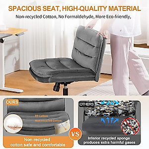 COMHOMA Criss Cross Chair with Wheels, Armless Wide Cross Legged Office Chair Mid Back, Modern Home Office Desk Chair Swivel Adjustable Vanity Computer Chair, Gray Velvet