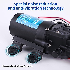 Aimela 12V DC Fresh Water Pump with 2 Hose Clamps,Self Priming Sprayer Pump with Pressure Switch,12 Volt High Pressure Pump Diaphragms,4.5 L/Min 1.2 GPM 85 PSI Adjustable for Spray,Marine,Lawn