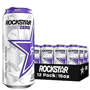 Rockstar Pure Zero Energy Drink, Grape, 0 Sugar, with Caffeine and Taurine, 16oz Cans (12 Pack) (Packaging May Vary)