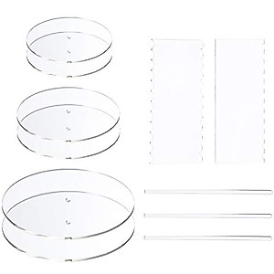 Aquiver Acrylic Round Cake Disk Set - Cake Discs Circle Base Boards with Center Hole - 2 Comb Scrapers (4 Patterns) & 3 Dowel Rod - 6.25", 8.25", 10.25", 2 of Each Size - Supplies for 3 Tier Cakes
