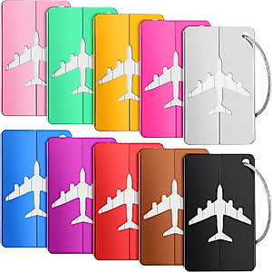 Weewooday 10 Pieces Metal Travel Luggage Tags Business Card Holder Aluminum Travel ID Tag for Luggage Baggage Identifier(Mixed Colors)
