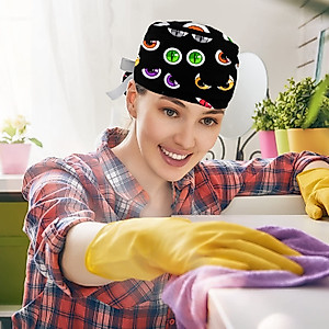 2 Pcs Nurse Scrub Caps Women Long Hair, Scary Colorful Eyes Adjustable Working Cap with Button and Sweatband