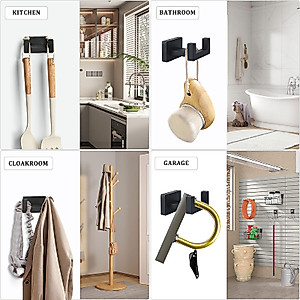 4 Pack Bath Double Towel Hook, 304 Stainless Steel Square Matte Black Coat & Robe Hook, Wall Mounted Heavy Duty and Rustproof Double Coat Hook for Robe, Bath Towel, Coat