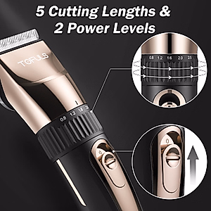 TOFULS Hair Trimmer for Men - Precision Metal Blades, 2200mAh Battery, LED Display, 5 Cutting Lengths, 2 Power Levels