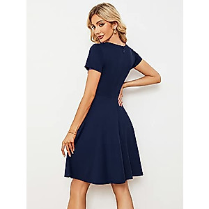 Ever-Pretty Women's Plus Size Rrhinestone Neckline Short Sleeves A-Line Mini Graduation Dresses Navy Blue 3XL