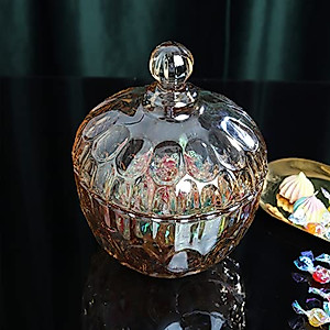 Joeyan Amber Glass Candy Dish with Lid,Large Glass Covered Candy Jar,Decorative Candy Bowl,Embossed Glass Canister for Cookies Nuts Chocolates,Home Wedding and Buffet Decoration Jars,34 oz